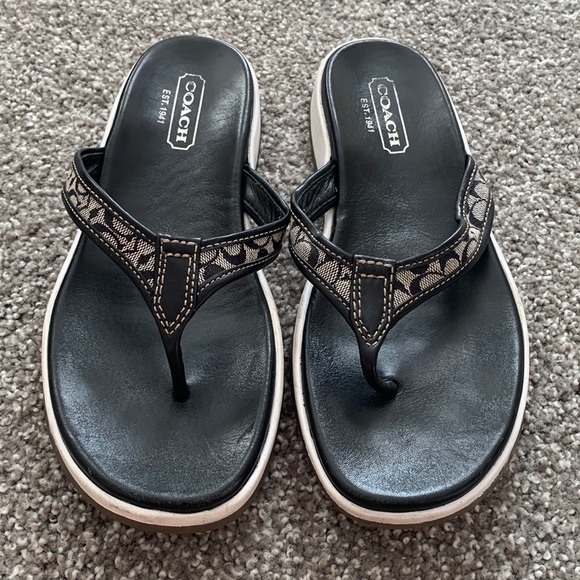 Coach | Shoes | Coach Leather Logo Flip Flops | Poshmark